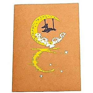 3D Pop Up Birthday Cards Blessing Cards Thank Cards Love Cards Creative Greeting Cards Mother's Day Cards(Moon girl)