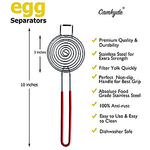 CAMKYDE Egg Separator Food Grade Stainless Steel Egg Yolk White Separation Tool （Red）