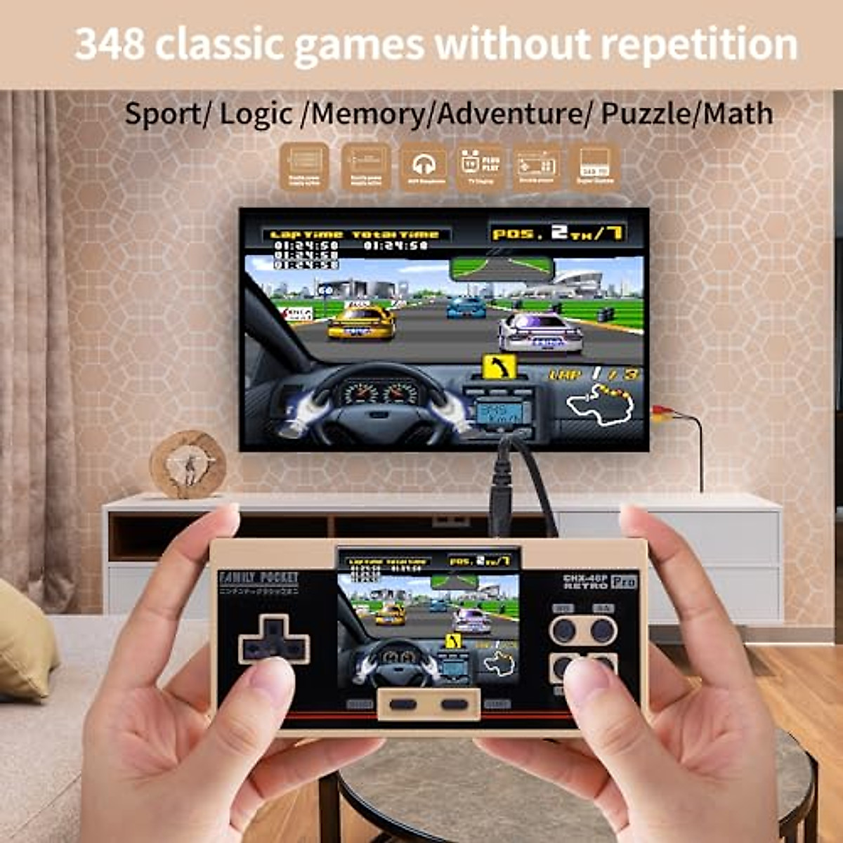 Handheld Game for Kids Built-in 348 HD Classic Retro Video Games USB Rechargeable 3.0 Inch Childrens Travel Electronics Toys Portable Game Player Gift for Boys and Girls Ages 4-8-12