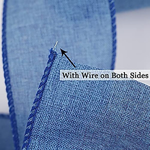 HUIHUANG Wired Ribbon Denim Blue for Wreaths 2-1/2 inch Blue Craft Ribbon Wired Edge Burlap Ribbon for Bows, Crafts, Garland, Swags, Tree Decoration, Gift Wrapping, Home Decor -10 Yards (30 feet)