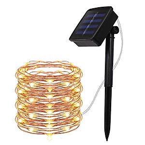 XUNATA Solar String Lights, 66Ft 200 LED 8 Modes Copper Wire Indoor Outdoor Starry String Lights, Waterproof Solar Decoration Lights for Gardens, Homes, Parties (Warm White)