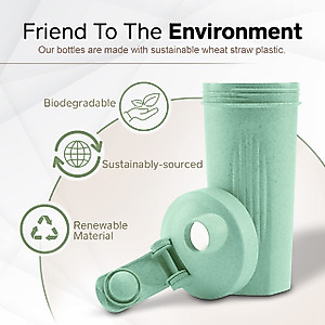 Healthier Comforts Shaker Bottle | Eco Friendly Protein Shaker Bottle w/Mixer Ball, 24oz (700ml) | BPA Free Blender Cup w/Sustainable Wheat Straw | Dishwasher Safe, Drink Shaker Cup (Mint)