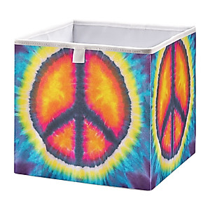 DOMIKING Peace Sign Tie Dye Storage Baskets for Shelves Foldable Collapsible Storage Box Bins with Closet Organizers Cubes Decorative for Pantry Clothes Storage Toys, Books, Home, Office,11 x 11inch