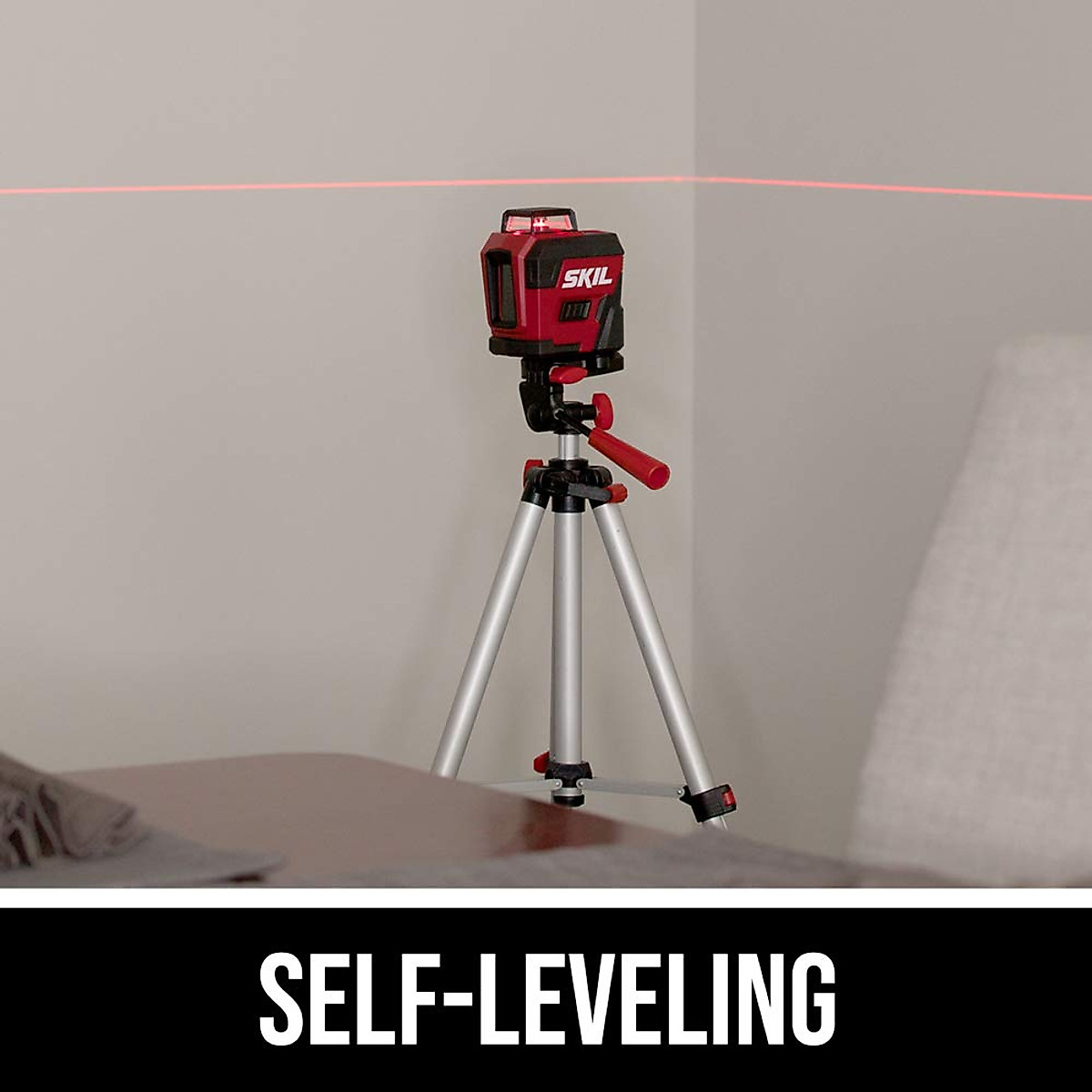 SKIL 65ft. 360° Red Self-Leveling Cross Line Laser Level with Horizontal and Vertical Lines Rechargeable Lithium Battery USB Charging Port, Compact Tripod & Carry Bag Included - LL932201
