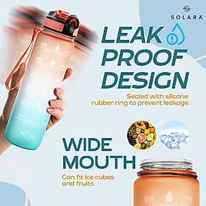 SOLARA 32oz Motivational Water Bottle with Times to Drink, Water Bottle with Straw, Water Bottle for Gym, Office | BPA Free Tritan Water Bottle with Motivational Quotes | Orange Teal