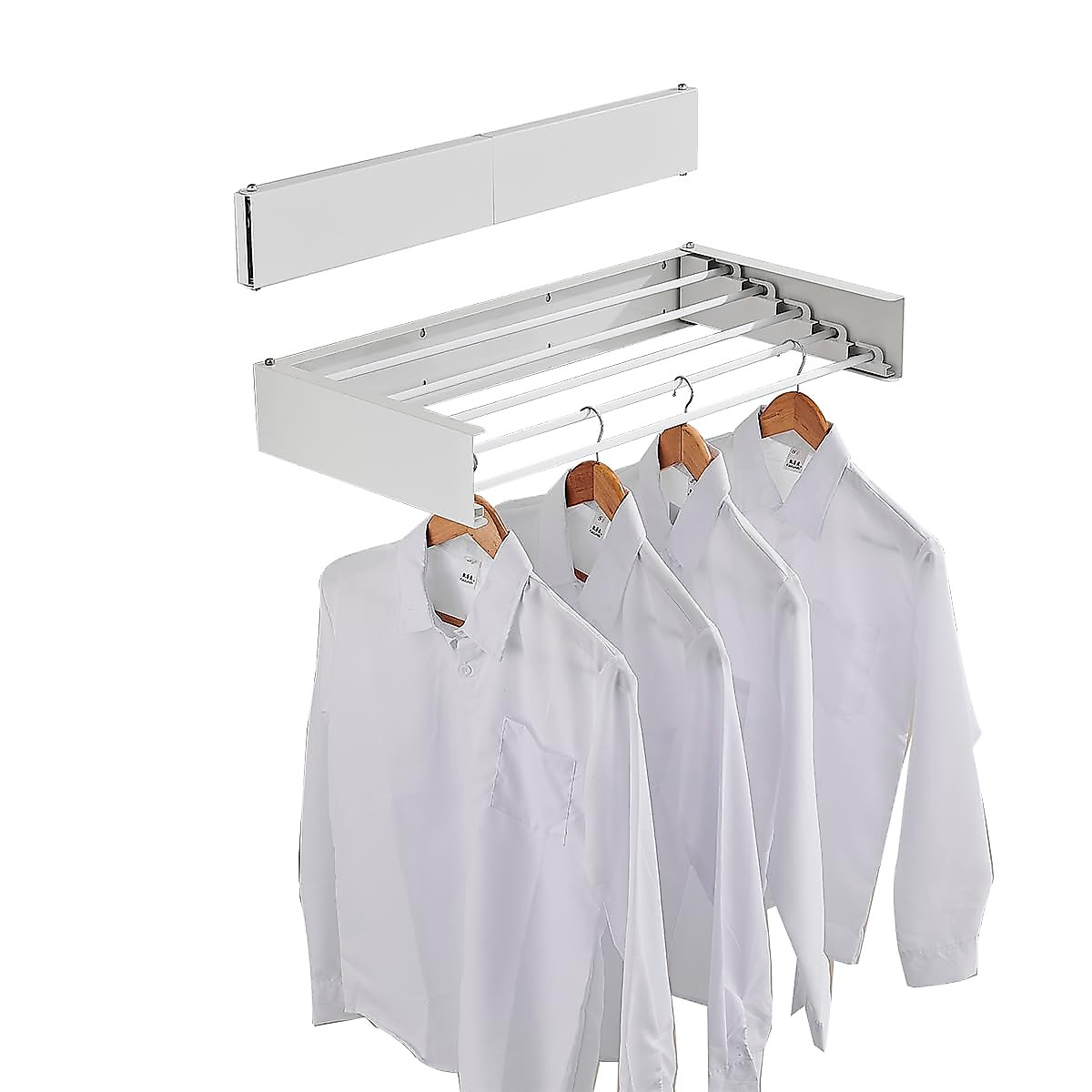 leean Laundry Drying Rack, Wall Mounted, Retractable Clothes Drying Rack, Folding Towel Drying Rack for Bathroom, Laundry Room Organization,Outdoor Yard, Balcony (White)