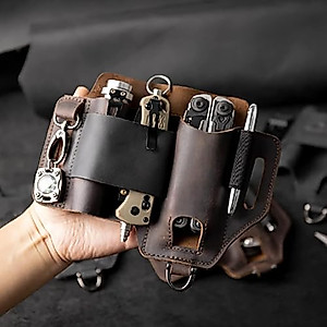 Men ED C Belt Organizer - Men Leather EDCs Organizer Sheath, EDCs Belt Sheath Pocket Organizer | multitooll Pouch Flashlight Sheath with Pen Holder, ED C Gear Holder Belt Attachment for Flashlight