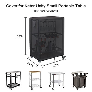 Andacar Prep Table Cover for Keter Unity Small Portable Table, 33inch Outdoor BBQ Cart Cover Buffet Grill Table Cover Bar Tool Cart Cover Cooler Covers Waterproof