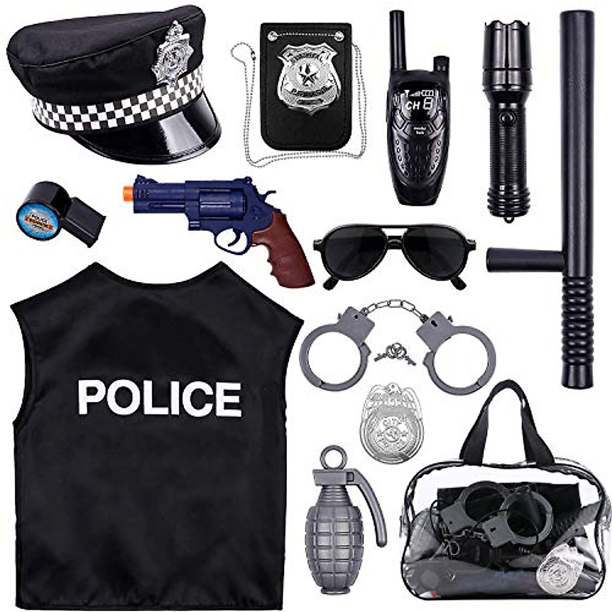 Police Costume for Kids Police Officer Dress Up set Halloween Role Play Kit for 3 4 5 6 7 8 Years old Boys Girls