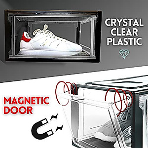 Shoe Box Storage - Black Drop Front shoe box with Clear Magnetic door - Stackable Mens and Womens Large Shoe Storage - Black Shoe Case - Shoe Display - Shoe Container - Clear Shoe Organizer - 3 Pack
