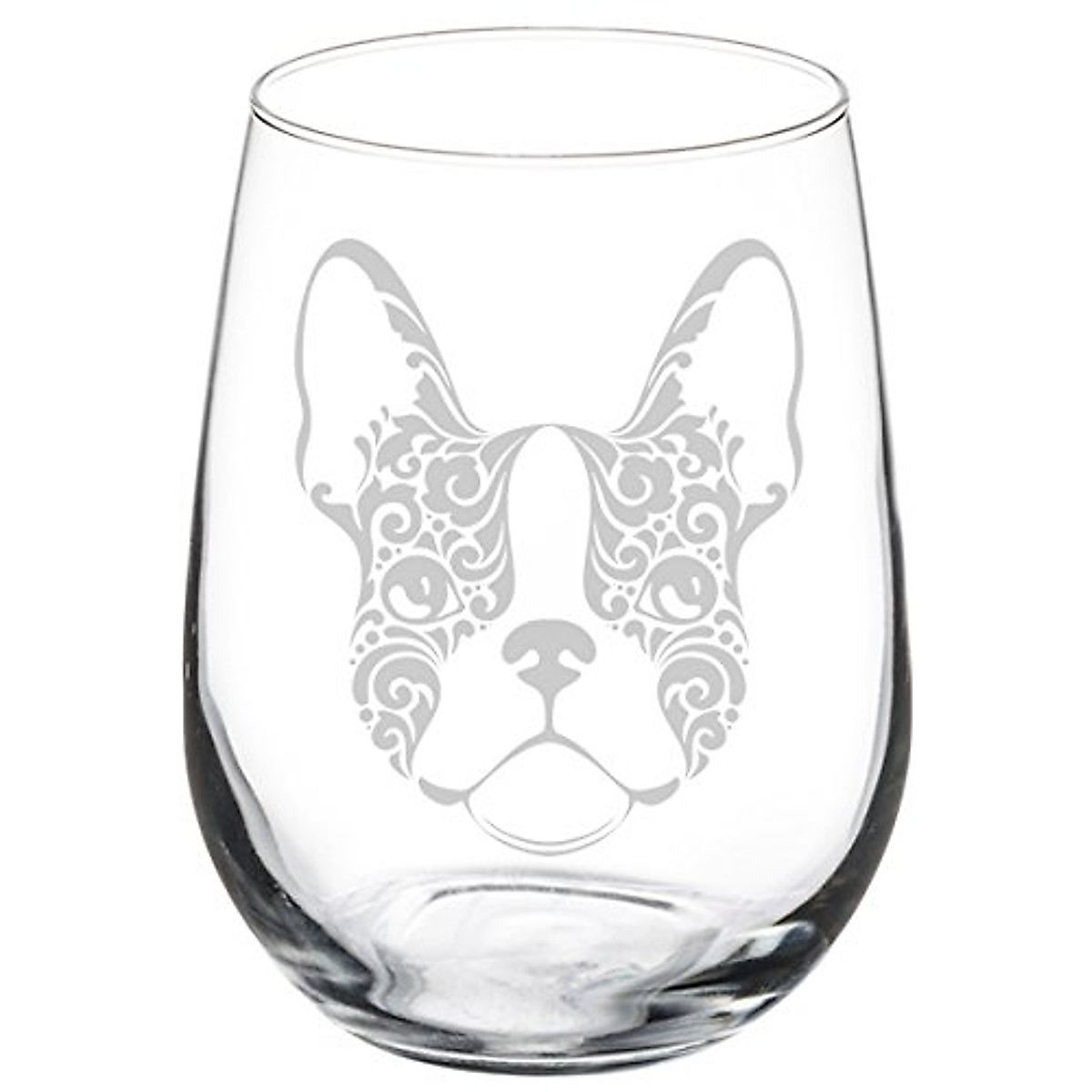 Wine Glass Goblet Frenchie French Bulldog Face Floral (17 oz Stemless)