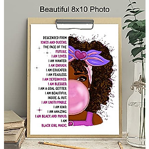 African American Girl Wall Art - Black Art - Inspirational Positive Quotes Wall Decor - Positive Affirmations Poster - Pink Little Girls Bedroom Decor - Toddler Girls Room Decor - Black Girl Magic