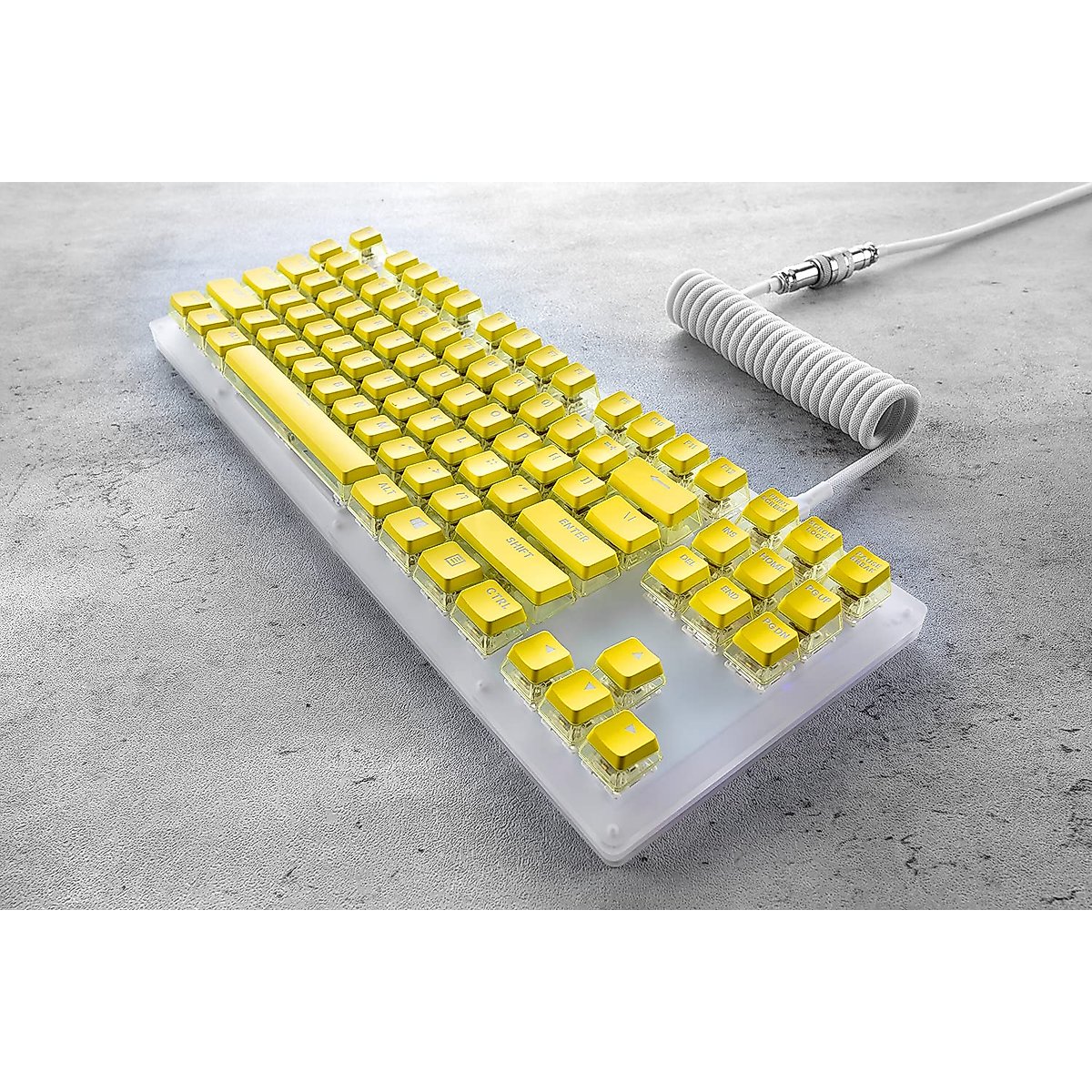 GUNMJO Crystal Pudding Keycap for Gaming Keyboard with Cherry MX Switches, ABS Translucent Keycaps for Backlit Mechanical Keyboard, OEM Profile 104 Keys with 6.25U Space Bar, Painted Yellow Color