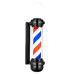 FOPEAS Classic Barber Shop Swivel Light Barber Poles Outdoor,32" Hair Salon Sign Light Red Blue White Stripes Pole Light Wall Mount Light for Hair Salons, Barber Shops Waterproof and Energy Saving