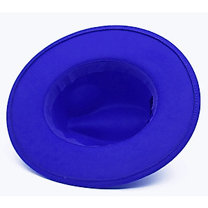 Qkrlamx Black Fedora Hats for Women Wool Panama Hat with Pearl Band Wide Brim Felt Hat Classic Trilby Hat Blue