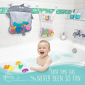 Comfylife Baby Bath Toy Organizer - Bath Toy Storage for Shower - Bathtub Toy Organizer Includes Foam Bath Toys (Numbers & Letters & Squirty Toys) + Extra Net That Doubles as a Toy