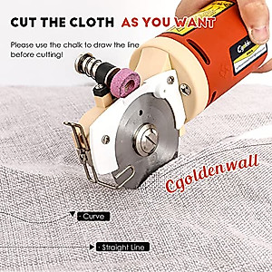 CGOLDENWALL Electric Rotary Fabric Cutter, Multi-layer Electric Fabric Scissors, 0.86" Cutting Thickness, for Cloth Fabric Leather and Carpet, with Replacement Blades, Sharpening Stones and more, 110V
