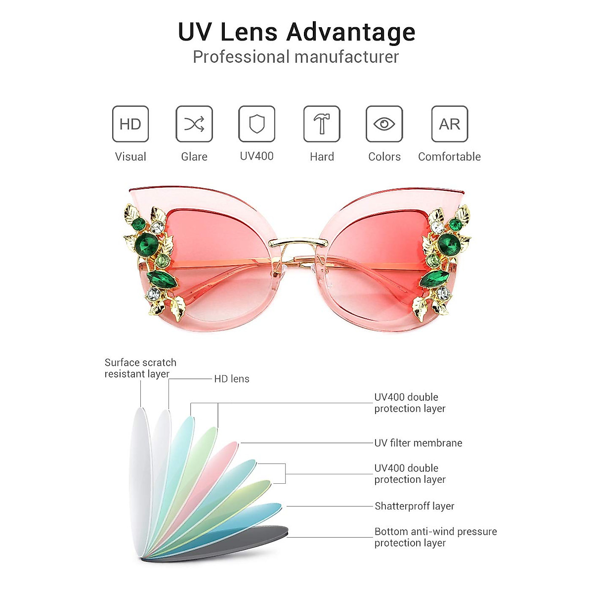 Slocyclub Halloween Glasses Jeweled Sunglasses, Funky Butterfly Shaped Sunglasses, Oversized Rhinestone Sunglasses for Women, Unique Sunglasses with UV400 Protection, Colorful Fun Sunglasses