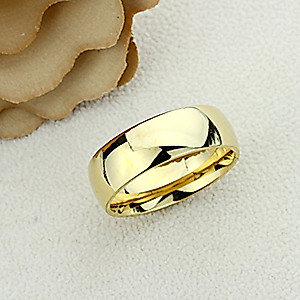 Prime Pristine Free Engraving Personalized Stainless Steel Wedding Band Ring 8MM Yellow Tone High Polished Classy Domed Ring SZ:8.5