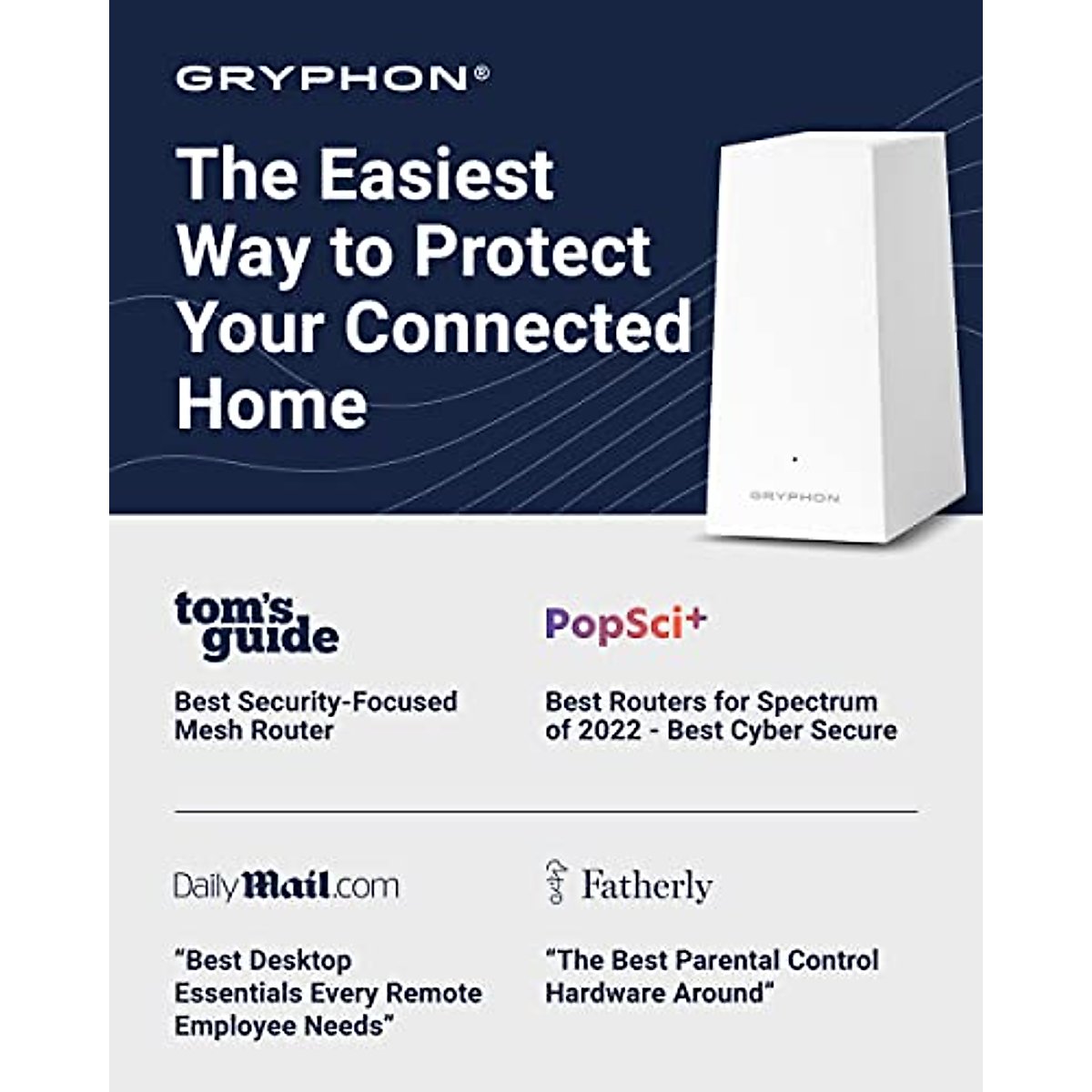 Gryphon AX – Ultra-Fast Mesh WiFi 6 Parental Control Router – Advanced Content Filters and Next-Gen Firewall - 4.3 Gbps Across 3,000 sq. ft. per Router for Multi-Device Households