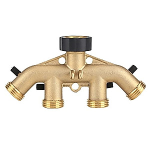 Zerodis Garden Hose Splitter 4 Way Brass,3/4" Tap Splitter 4 Way Shut Off Connector Pipe Splitter Nozzle Switcher Tap Connectors for Garden Irrigation (American Thread 3/4")