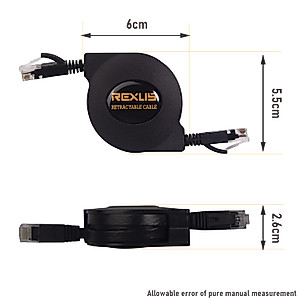 REXUS Retractable Cat 6 Flat Ethernet Network Cable 6.6 FT, 10 Gigabit High Speed LAN Wires Internet Patch Cable with RJ45 Connector for Xbox,PS4,Router, Modem,Switch(C6R20)