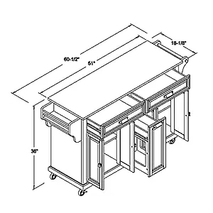 LKTART 51'' Mobile Kitchen Island Extensible 60.5''Solid Wood Table Top with 3 Drawers 4 Doors Spice Rack Towel Rack Movable on Wheels Kitchen Island for Kitchen