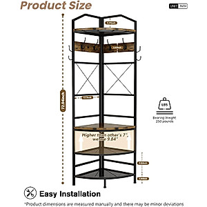 LTTROMAT 4-Tier Corner Hall Tree with Shoe Bench, Entryway Coat Rack with Storage, Industrial Corner Clothes Rack with 6 Metal Hooks and Wooden Storage Shelves