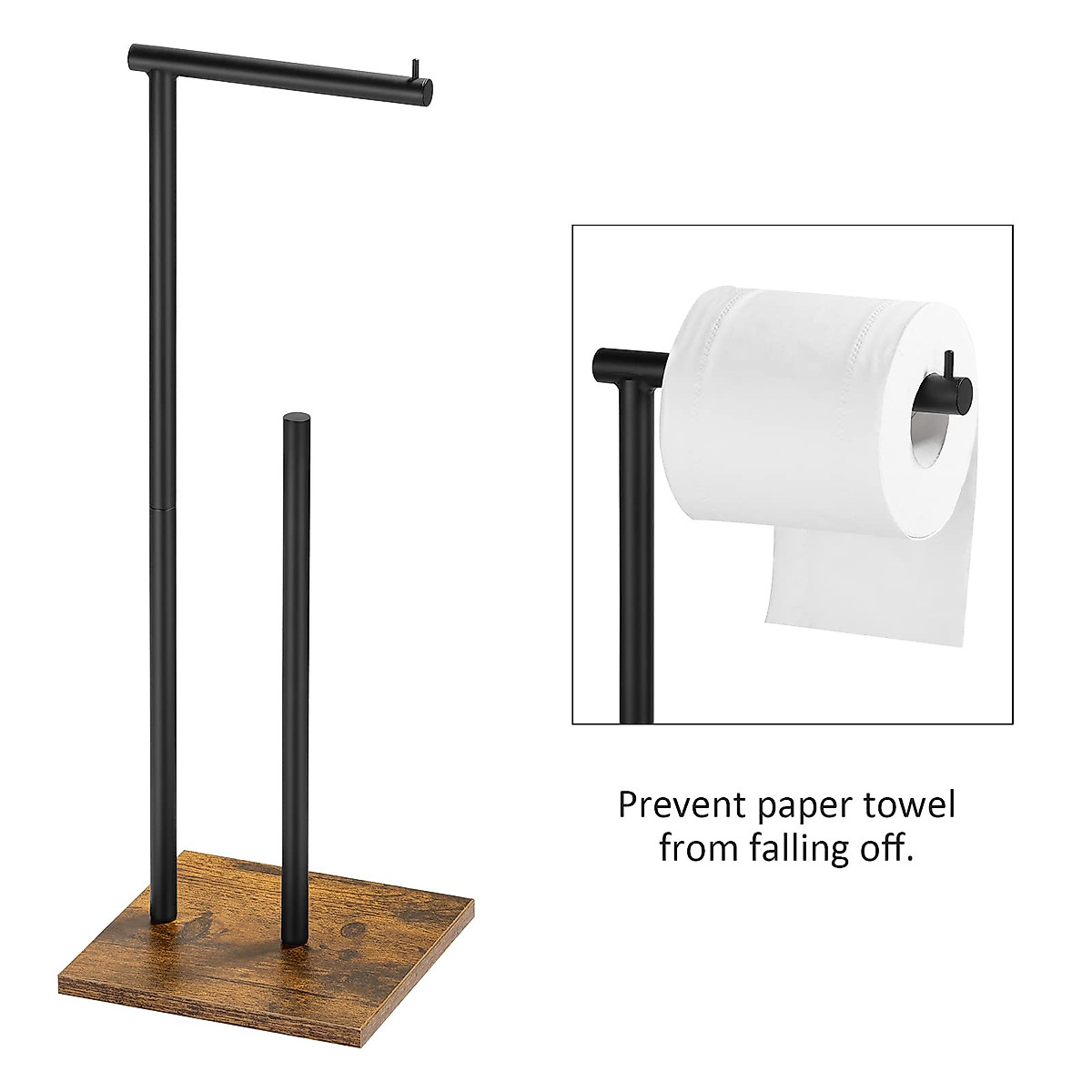 Toilet Paper Holder Stand with Shelf Wood Freestanding Tissue Paper Roll Holder Farmhouse Toilet Paper Standing for Bathroom, Rustic Brown