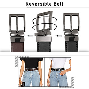 AWAYTR Reversible Leather Belt for Women - Two Color-in-One Belt for Jeans Dress Women Men Belt with Rotated Buckle(Coffee/Black with Gun Color Buckle 45in(115cm))