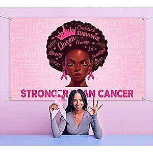Pudodo Breast Cancer Awareness Backdrop Banner Stronger Than Cancer Pink Ribbon Support Photography Background Wall Decoration