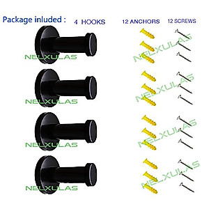 NELXULAS Classic Black Stainless Steel Single Super Heavy Duty Wall Mount Hook, Bath Towel Hooks, Coat Hanger (2", 4 PCS)
