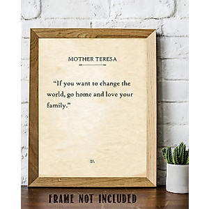 Mother Teresa - If You Want To Change The World - Motivational Print for Living Room Decor, Classic Family Sign and Great Housewarming Gift, 11x14 Unframed Typography Book Page Print Poster