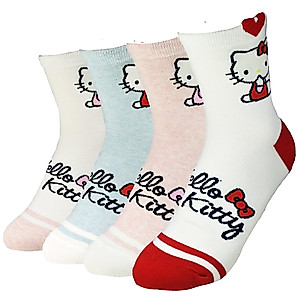 JJMax Women's Hello Kitty Cute Cotton Blend Ankle Socks Set, Crew Hearts Kitty, One Size