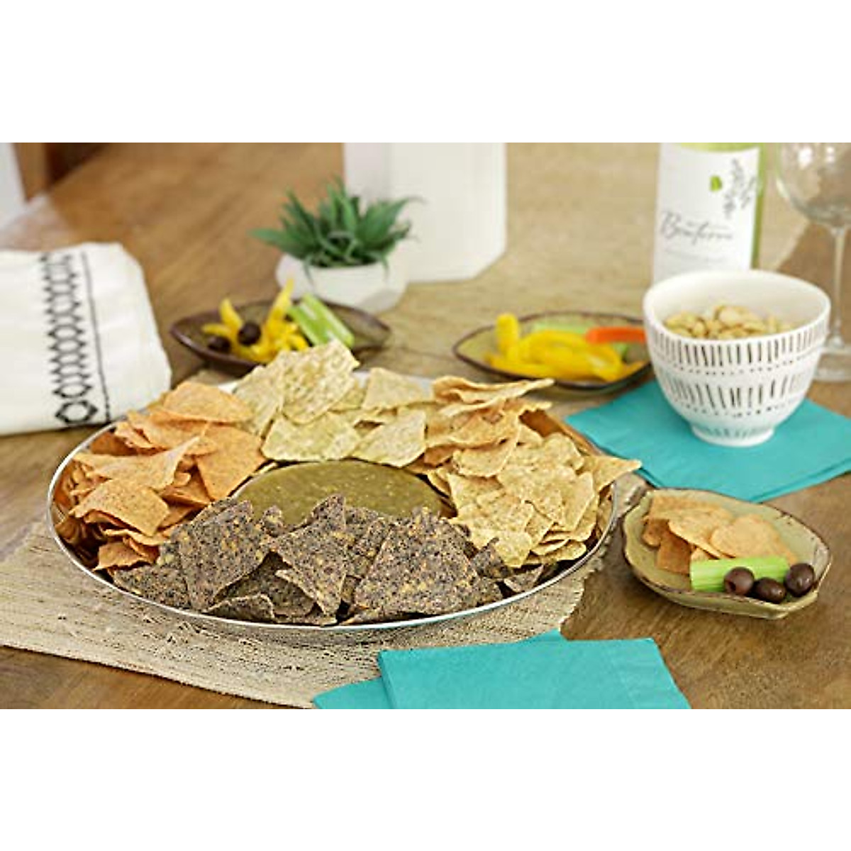 Chip and Dip Serving Bowl, Elegant Serving Dish - Great for Chips, Dips, Appetizer, Fruit Bowl, Salad and Snack – Stainless Steel Chips and Dip Plate