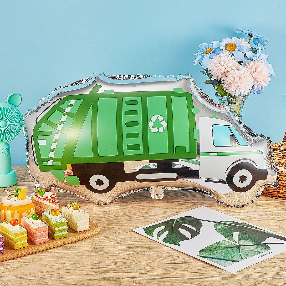 12 Pcs Garbage Truck Balloon Garbage Truck Birthday Party Decoration Trash Truck Balloon Truck Foil Balloon Garbage Truck Party Favor Green Truck Garbage Balloon for Garbage Truck Party Supplies