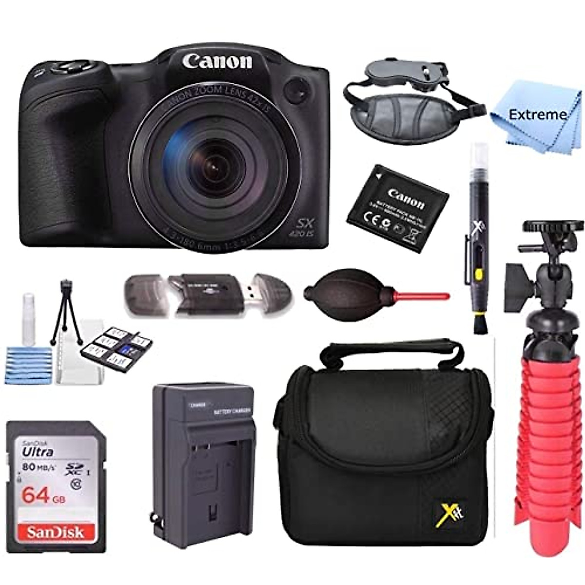 Extreme Elextronics Canon PowerShot SX420 is 20MP 42x Optical Zoom Digital Camera Black + NB-11L Spare Batteries + Accessory Bundle (Renewed)