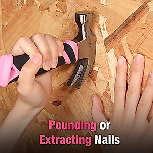 WORKPRO 8 oz Claw Hammer with Fiberglass Handle, All Purpose Hammer with Forged Hardened Steel Head, Smooth Face & Shock Reduction Grip, Pink