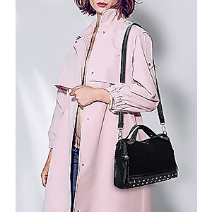 XACKWUERO Women Fashion Classic PU Leather Bag Rivet Studded Crossbody Bag Tote Shopping Shoulder Handbag (Black)