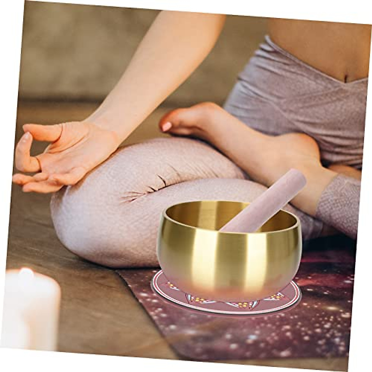 MILISTEN Bundle Tibetan Suede Healing Temple with Bowl Beech Stick Block Religious Hammer - Mallet Wood for Meditation Covered Prayer Crystal Buddha Chanting Pocket Music Monk