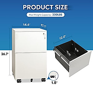 DEVAISE 2-Drawer Mobile File Cabinet with Lock, Commercial Vertical Cabinet in White