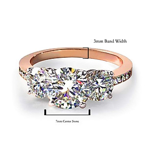 Samie Collection 2.42ctw CZ 3 Stone Love Wedding Engagement Ring for Women in 18k Rose Gold Plating