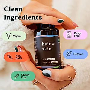 NABUU Biotin with Organic Coconut Oil - Supports Healthy Hair, Skin & Nails - Vitamin Supplement Promoting Hair Growth for Women & Men - Vegan, Organic & Gluten-Free - (2 Pack, 120 Capsules)