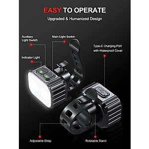 Cuvccn Bike Lights, Rechargeable Bicycle Lights Set Super Bright 8+12 Modes, IPX6 Waterproof Bike Lights for Night Riding/Cycling Safety, Front and Back Taillight Reflectors, 58 Hrs Long Battery Life