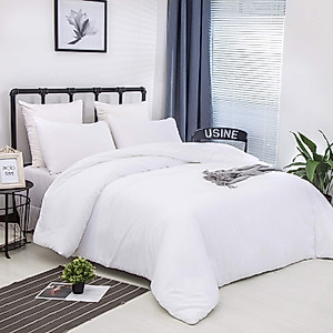 CLOTHKNOW White Comforter Set California King White Bedding Comforter Sets White Bed Comforter Sets White Comforter 3Pcs White Comforter Sets Cal King