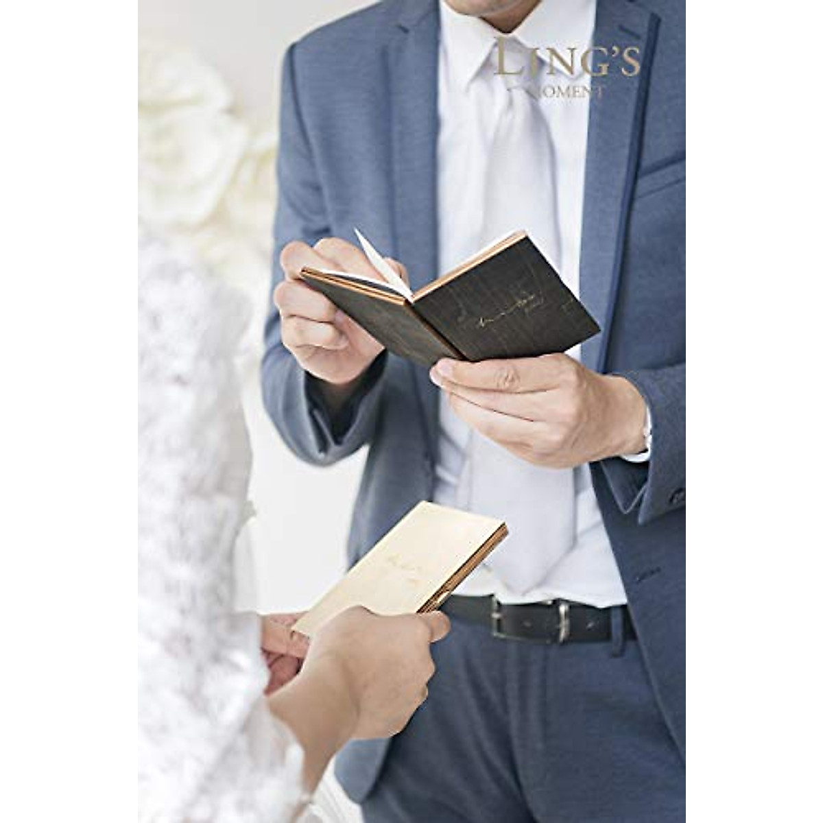 Ling's Moment Handcrafted Vow Books Wedding Vows Book His and Her Rustic Wood Vow Book Set of 2,Vow Renewal Notebook Booklet Journal Keepsake