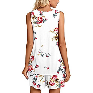 TAOHUADAO Womens Summer 2 Piece Pajama Sets, Sleeveless Pleated Tunic Tops with Comfy Shorts, Lounge Sleepwear Ladies Pjs Sets with Pockets XL, Floral White
