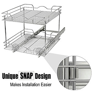 OCG 2 Tier Slide Out Cabinet Organizer 11" W x 21" D, Heavy Duty Pull Out Cabinet Shelves, Sliding Drawer for Cabinet , Chrome Plated