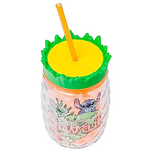 Silver Buffalo Disney Lilo and Stitch Greetings From Hawaii Featuring Scrump Pineapple Shaped Double Wall Tumbler, 16 Ounces