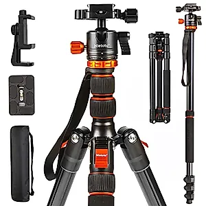 Nietoto New Professional Camera Tripod, Aluminum Travel Tripod for Camera, DSLR Camema Tripod, Compact Professional Camera Tripod Monopod with 360 Panorama Ball Head, 1/4 QR Plate, Carry Bag